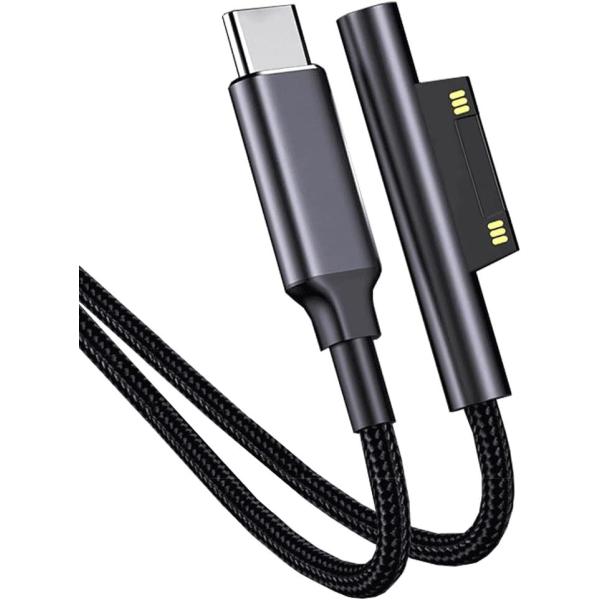 Surface 充電ケーブル Type-c サーフェイス 15V/4A 65W PD急速充電器 ナイロン編み Type-C USB-C Surface Pro7/Pro 6/Pro 5/Pro 4/Pro 3 Surface Go1/2/3...