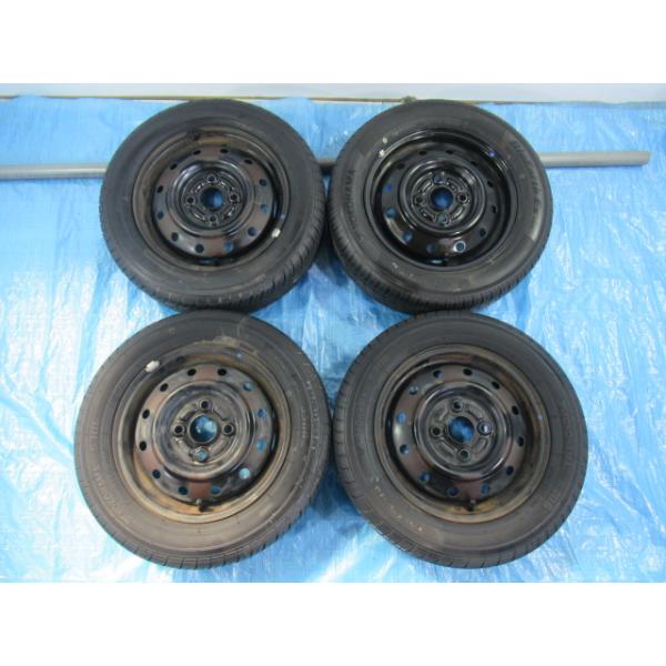 中古ホイール+中古タイヤセットホイールスズキ純正鉄ホイール13-4B 4H PCD100 SET+45 ハブ径約54mmタイヤYOKOHAMA S306155/65R132023年製3本YOKOHAMA BluEarth ES32155/6...