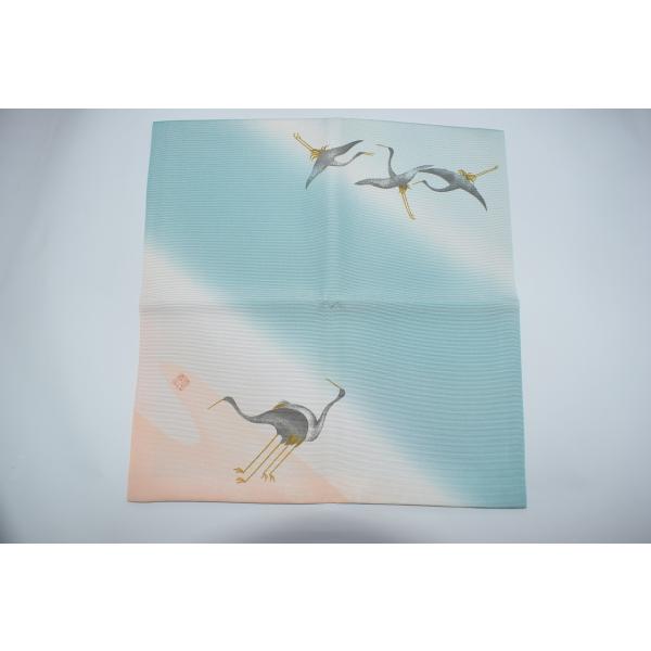 茶道具 友禅 帛紗 服紗 宗達鶴紋 徳斎 製 正絹 t 33-8587 約27.5cm×28cm 名物裂 敷物 帛紗 服紗 袱紗 テーブルセンター ドイリー （花瓶敷き） 注）帛紗は4つ折にしてクリックポストでお送りします、折り目が付かない...