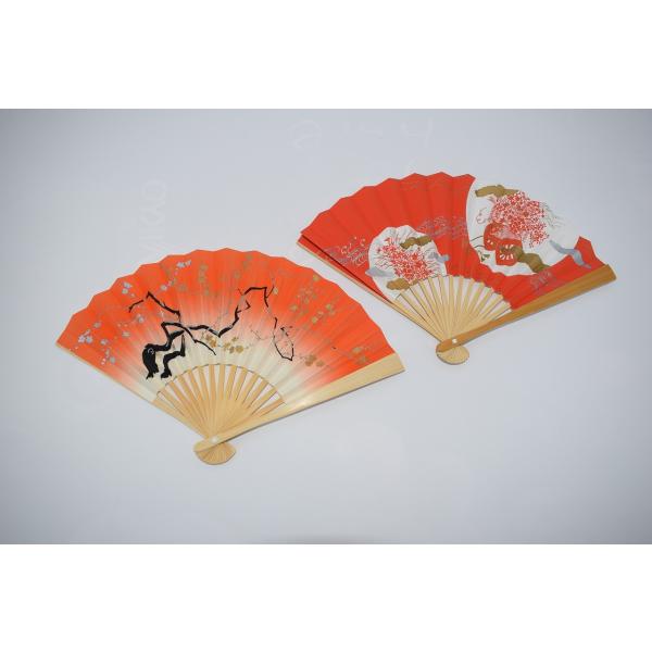 茶道具 茶道用 扇子 扇 花月 赤系 白竹  ５寸 ougi-007 注）画像は見本です。柄はお任せください。