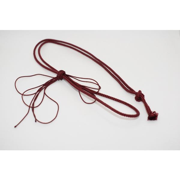 仕覆緒 仕服紐 締緒 長緒 かがり糸付 えんじ色 正絹 t 1点 袋物 茶入 棗 茶碗 御物袋  (8） tz32-047-08 注）画像は見本です。 A:3cm B:40cm 注）寸法は商品の性質上、概測です。