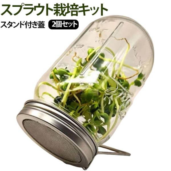 商品名:ブロッコリースプラウト栽培キット 1000ml 2個セット スプラウト栽培キット スタンド付き蓋 メイソンジャー 野菜栽培 ガラス瓶 スプラウト栽培容器 発芽容器 種子発芽 発芽栽培 フィルター蓋付き スプラウト ステンレス アルフ...