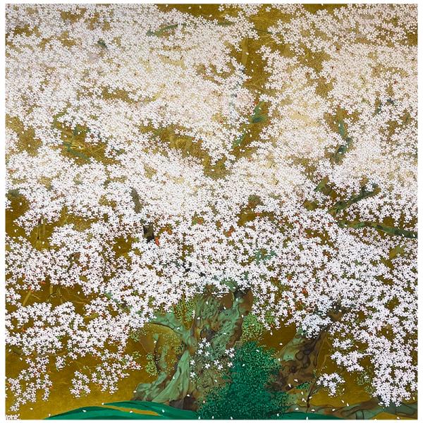 中島千波一心行の桜シルクスクリーン+手張り本金箔150部限定フレームサイズ／75.0 × 124.0（ｃｍ）イメージサイズ／50.0 × 100.0（ｃｍ）