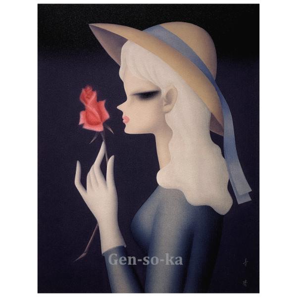 東郷青児 【 バラ一輪 】300部限定リトグラフ フレームサイズ／67.5 × 54.5（ｃｍ）イメージサイズ／40.9 × 29.1（ｃｍ）