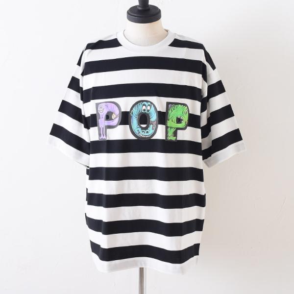 POP EYES ポップアイズ ALPHABET MONSTER BORDER EASY TEE SHIRT SSです。ピッチ幅に拘りオリジナルで編みたてたプリズンボーダーのロンティーです。モンスターのアルファベットとボディーカラーの雰囲気...