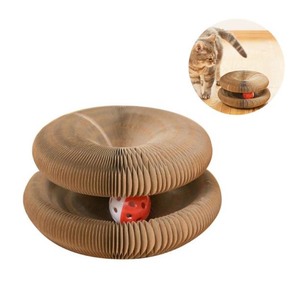 形が使っているうちに不思議と変形する爪とぎ爪とぎとおもちゃが1つになりコンパクト！ 遊びながら爪のお手入れ！猫用 ドーナツ型 爪とぎシンセーインターナショナル 爪や肉球の負担も少なく安全 ストレスや運動不足の解消にペット ねこ おもちゃ 高...