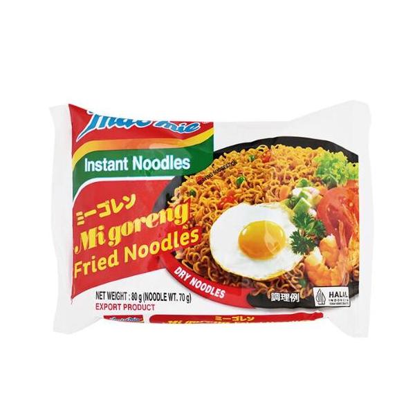 インドミー　ミーゴレン（インドネシア風焼そば） HALAL ハラル 認定 商品<br>沸騰させたお湯に麺をいれ約3分。茹で上がった麺をざるにあげお湯を切って皿に盛り添付の調味料、調味油、しょうゆをよく混ぜてできあがり。お好みで添...