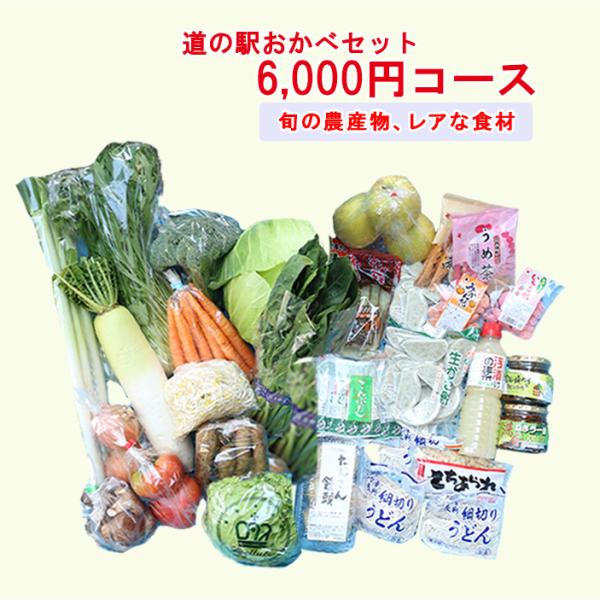 品目：道の駅おかべセット 6,000円コース〇商品内容道の駅おかべセットは、道の駅を訪れた時のドキドキをネット商品でも体験していただきたく開発されました。地元でしか入手できない珍しい野菜や新鮮さにびっくりの野菜。惣菜、麺類、缶詰、漬物、調味...
