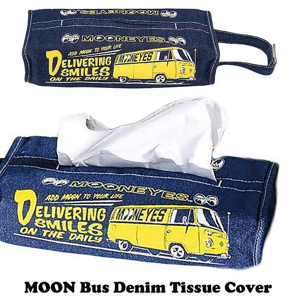 市販のティッシュボックスにかぶせて使うデニム地のティッシュカバーです♪使い方は簡単、ティッシュボックスにかぶせて止めるだけ！YellowColorのVWType-IIと"ADD MOON TO YOUR LIFE"、"DELIVERING ...