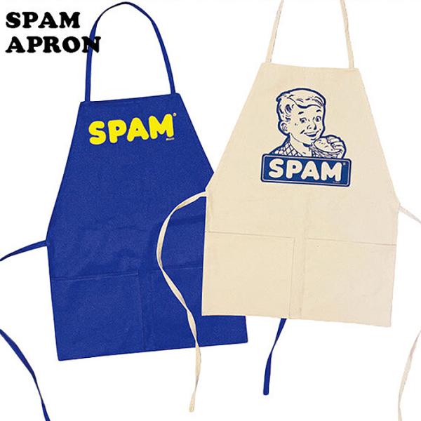アメリカ人のソウルフードと言われている...【SPAM/スパム】のエプロンです。さらりと着れて、さらりと脱げる。ポケットも2つあります。ポケットのサイズは、21.5cm×20.5cmと結構大きめで使いやすいです(^^)王道のアメリカンなエプ...
