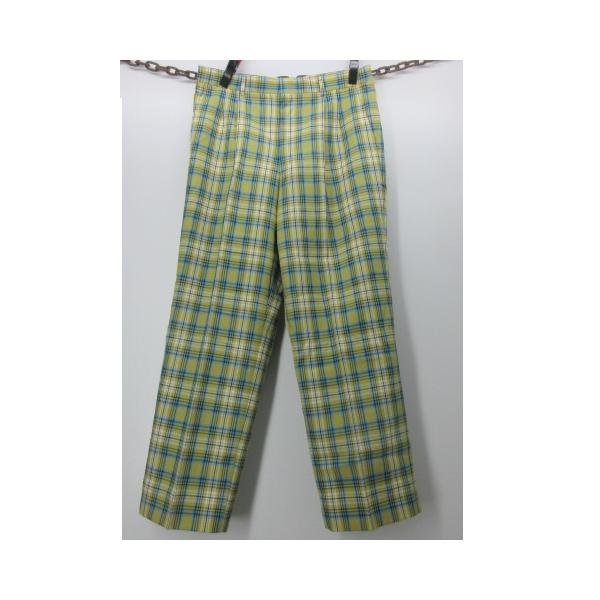 ★GoodsJAPAN古着 チェック　パンツYKK　ZIP昭和レトロの素敵なパンツです春にオススメです形は多少の裾狭まり★Size ｗ３２　 表記 ８２ウエスト ４０cm(８０cm)股上 ２９cm , 股下 ７０cm ,裾幅 ２４cm, 総...