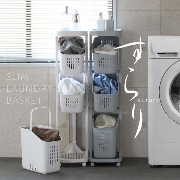 【発売日：2023年05月27日】ランドリーバスケット スリム 3段 キャスター付き 大容量 斜め 四角 スクエア 角形 洗濯カゴ ランドリーワゴン ランドリーラック オシャレ プラスチック ランドリー収納 三段 隙間 薄型 防水 ピーチホ...
