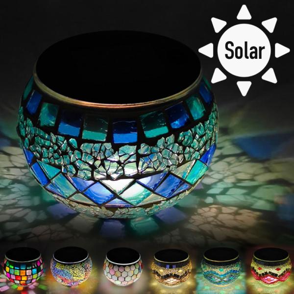 【発売日：2023年08月16日】ソーラーライト 屋外 防水 ステンドグラス ランプ 置き型 ガーデンライト おしゃれ 北欧 ガーデンソーラーライト LED 自動点灯 自動点灯 照明 イルミネーション モザイクランプ モザイクガラス 常夜灯...