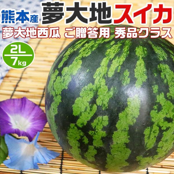 ■商品名： 熊本産 夢大地 すいか 秀品 2Lサイズ 7kg 1玉入 【常温便指定】 熊本県産西瓜 贈答用 母の日 父の日 プレゼント フルーツ 果物 お中元 ギフト 西瓜  ■お届けの目安： 土日祝日を除く2〜5日前後の出荷予定 ※収穫に...