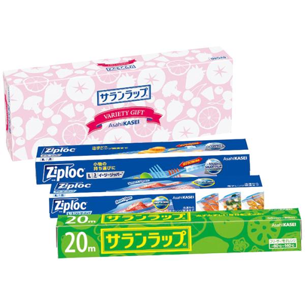 キッチン用品の実用的なギフト！■商品内容：サランラップ(30cm×20m)1本・ジップロックフリーザーバッグL(5枚入)・ジップロックイージージッパーL(3枚入)各1箱・［日本製］・ジップロック［タイ製］・ジップロックイージージッパー［メキ...