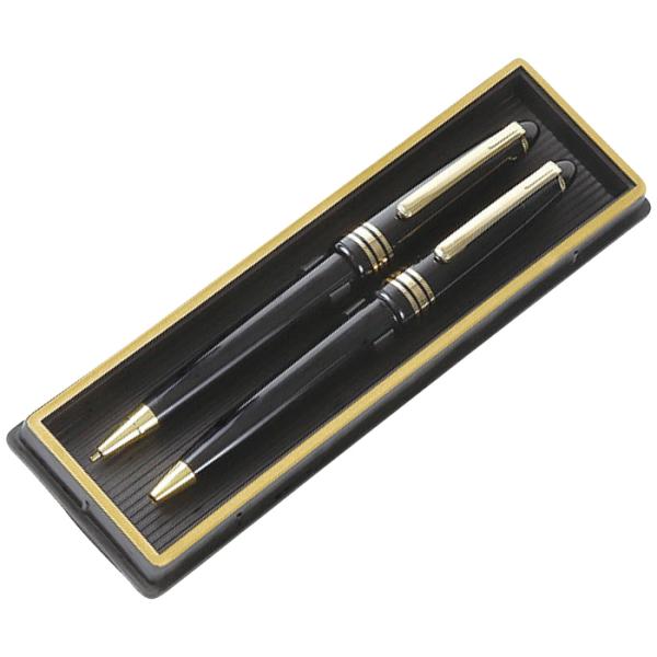 ケースに入ったボールペン＆シャープペンのセットです。レトロな感じで高級感があります。■商品内容：直径1.2cm長さ13.5cmボールペン・シャープペン各1本・ABS樹脂・名入れ方法/本体各キャップ側面:パッド印刷・［中国製］■梱包サイズ：1...