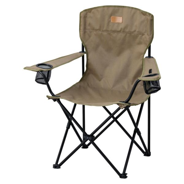 背もたれの角度にこだわった、ゆったり座れる広座面設計のハイタイプキャンプチェア。ひじ掛けにはドリンクホルダー2個とスマホホルダー付き。耐荷重:約120kg■商品内容：本体（使用時:約800×480×900（座面高さ410）mm/収納時:約1...