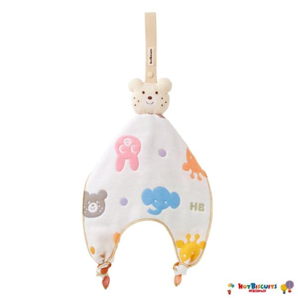 ６重織ガーゼ素材のマスコットラトルです。柔らかなガーゼ部分はハンカチ代わりにも使用出来て、おでかけ用のおもちゃとしてとっても実用的。ちょっとしたお礼やお土産など、プチギフトとしてもおすすめです。・ボタン付きのストラップが付いているので、ベビ...