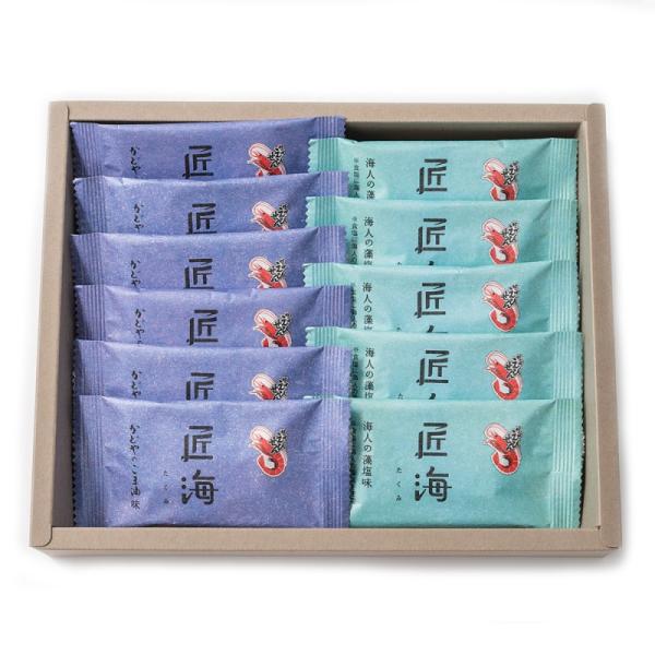 瀬戸内海産の天然エビと瀬戸内で作られた海人の藻塩を使用し、丁寧に作られたこだわりのかっぱえびせんです。「海人の藻塩味」と、焼き上げた後に仕上げに掛ける油に「かどやのごま油」を使用した、エビとごま油の香ばしい香りが口いっぱいに広がる「藻塩とか...