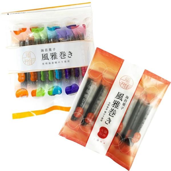 内容／ ミックスパック　１袋【１袋の内容】風雅巻き　醤油大豆　　　　　　3本風雅巻き　醤油ピーナッツ　　　3本風雅巻き　醤油カシューナッツ　2本風雅巻き　わさび大豆　　　　　2本風雅巻き　塩ピーナッツ　　　　2本下記８種類から、小袋　1袋(...