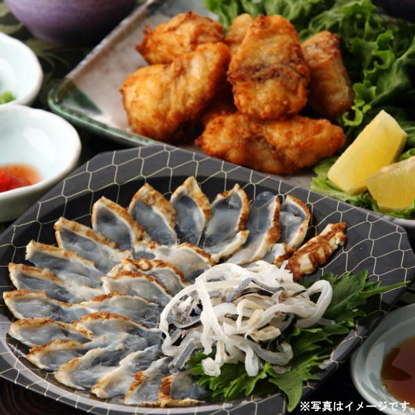 内容／とらふぐ炙り30ｇ、とらふぐ皮10ｇ、シロサバフグ唐揚げ200ｇ、ぽん酢10ｇ、もみじおろし2ｇ、ねぎ2ｇ箱サイズ／320×230×100mm　発泡スチロール重量／500g以内アレルゲン／大豆・小麦賞味期限／冷凍30日【配送方法】　ク...