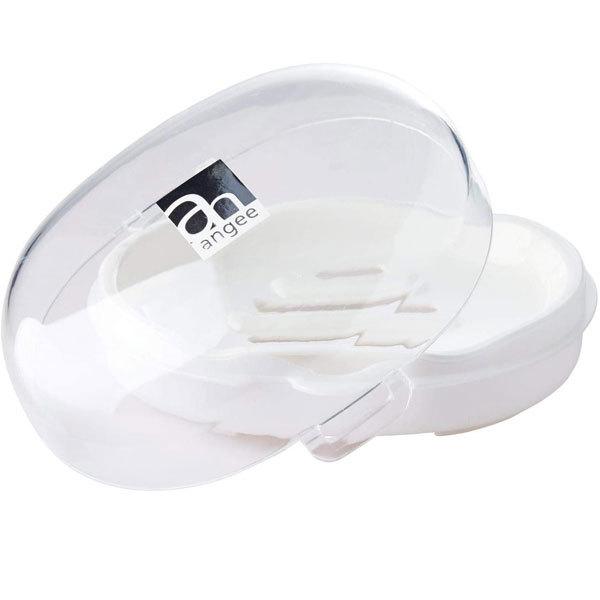 angeeロック式石けん箱ホワイト　ソープディッシュ/石鹸ケース/石鹸台　持ち運びに便利なフタ付　yamada663AR