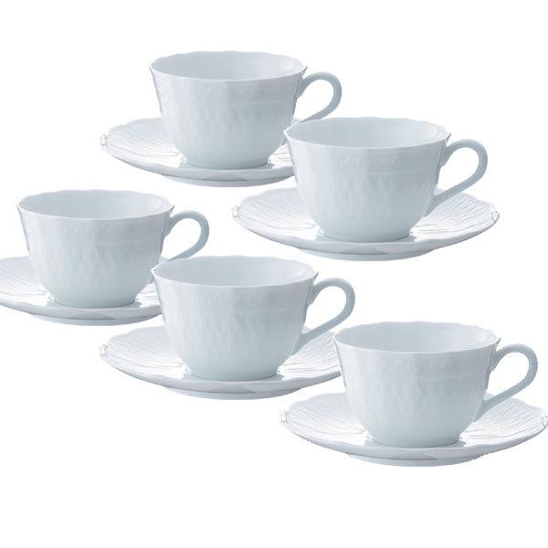 【送料無料】ノリタケ【シェールブラン】ティー・コーヒー碗皿セット(5客)　コーヒーカップ・ティーカップ・カップ＆ソーサー noritake sher blanc　白い食器【pointn】