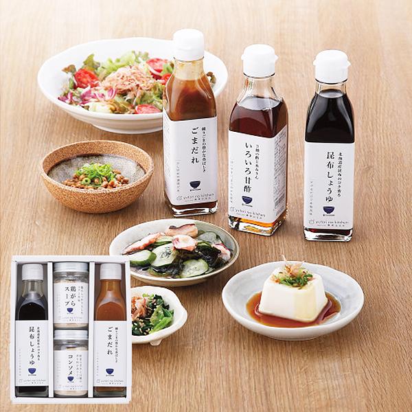 【商品内容】●ごまだれ２４５ｇ、昆布しょうゆ２３５ｇ、顆粒コンソメ７０ｇ、顆粒鶏がらスープ６５ｇ●アレルゲン： 小麦 牛肉 大豆 鶏肉 ごま●原産国：日本●化粧箱入●箱サイズ：17.0×21.0×6.0cm●箱重量：700.0g●宅配温度区...