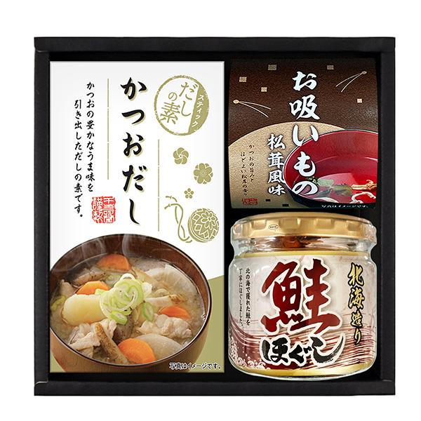 【商品内容】●かね七かつおだし（４ｇ×５）、鮭ほぐし５０ｇ、永谷園お吸いもの（２．３ｇ×２）●アレルゲン：小麦・乳(大豆・さけ)●生産国：日本●箱サイズ：152×158×77mm●重量：400g●賞味期限：(製造より)約540日●JAN 4...