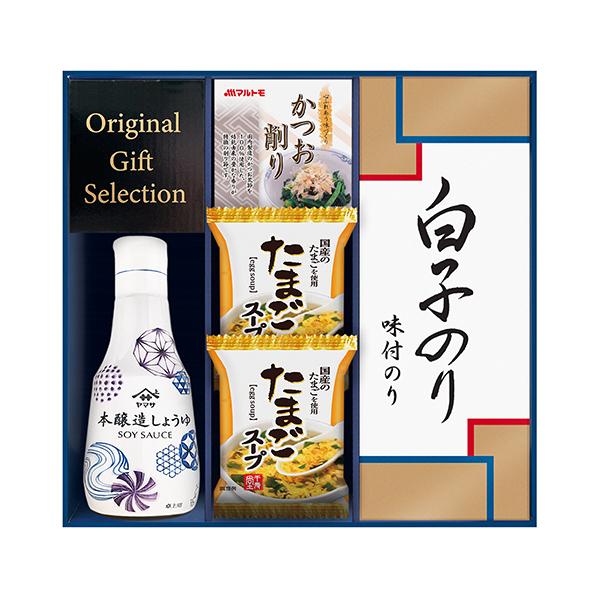 【商品内容】●ヤマサ鮮度しょうゆ２００ｍｌ、白子のり味のり（３切５枚）、マルトモかつおパック（０．７ｇ×３）　、たまごスープ６．４ｇ×２●アレルゲン：卵・小麦・えび（大豆・鶏肉・ゼラチン・ごま）●生産国：日本●箱サイズ：247×249×68...