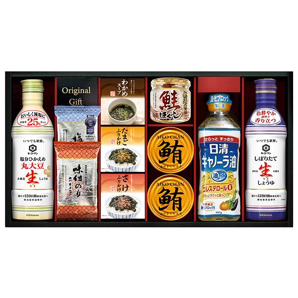 【商品内容】●キッコーマン塩分ひかえめ丸大豆生しょうゆ４５０ｍｌ、キッコーマンしぼりたて生しょうゆ４５０ｍｌ、わかめスープ（３．８ｇ×３）、丸美屋たまごふりかけ（２．５ｇ×３）、丸美屋さけふりかけ（２．５ｇ×３）、味付のり（８切６枚）、有明...