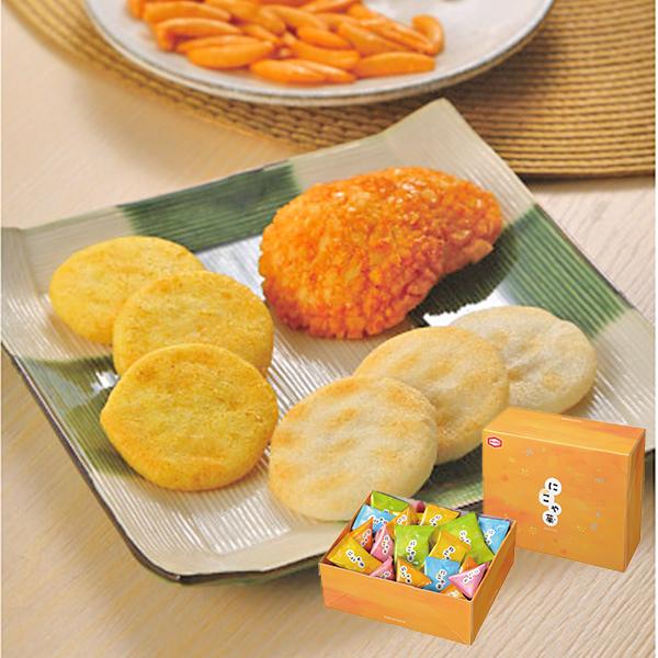 【商品内容】●柿の種５ｇ×９、柿の種梅しそ５ｇ×９、あげせんべい×９、しおせんべい×９、カレーせんべい×９（計１９５ｇ）●アレルゲン：卵 小麦 大豆 鶏肉 豚肉 りんご●化粧箱入●箱サイズ：26.5×22.1×10.0cm●箱重量：391....