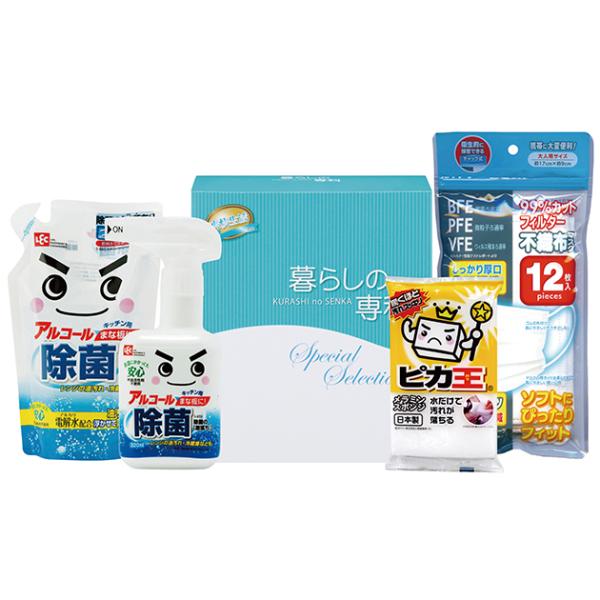 【商品内容】●レック 除菌の激落ちくん320ml (本体)、レック 除菌の激落ちくん300ml (詰替)、不織布マスク大人用12枚、ピカ王ミニ　×各1●生産国・加工地：日本●化粧箱●パッケージサイズ：73×169×193mm●重量：802g...