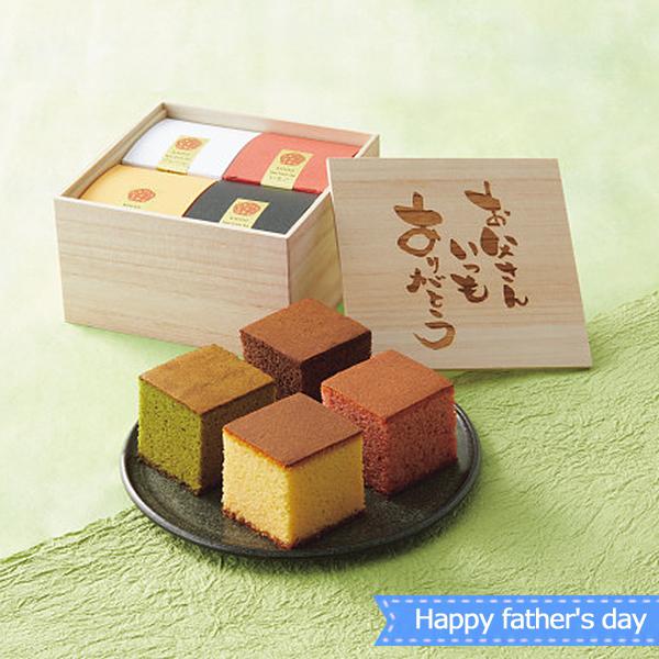 【商品内容】●カステラ(プレーン・宇治抹茶・ショコラ・いちご×各1) ●アレルゲン：卵 小麦 大豆●木箱入●箱サイズ：15.5×14.8×8cm●箱重量：380g●宅配温度区分：常温●賞味期限：(製造より)約45日●JAN 45802258...