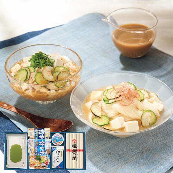 【商品内容】●手延素麺揖保乃糸(上級品)50g×5束、丸美屋冷や汁の素(ごま味噌味・あごだし味)各300g×各1、新潟県産こしひかり300g、油そのままライトツナリセッタ70g、白子のりだし塩のり(8切5枚)×1●アレルゲン： 小麦 大豆 ...