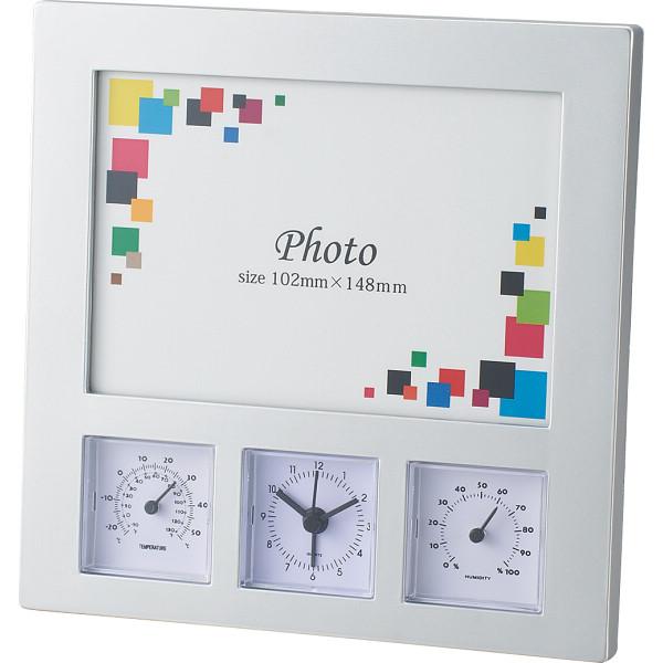 【商品内容】●現品約１８×４．３×１８ｃｍ●ＡＢＳ樹脂●時計、温度計、湿度計、フォトフレーム、アラーム●単３電池×１（別売）●原産国：中国●加工地：中国●化粧箱入●箱サイズ：19×19×5cm●箱重量：370g●JAN 4519513611413