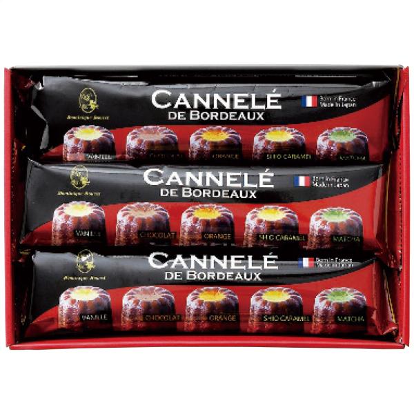 ●箱25×17.5×4cm●プチカヌレ(バニラ・チョコレート・オレンジ・塩キャラメル・抹茶各3袋) 日本製●賞味期限／製造日より冷凍約360日●アレルゲン／【卵・乳成分・小麦・オレンジ・大豆】