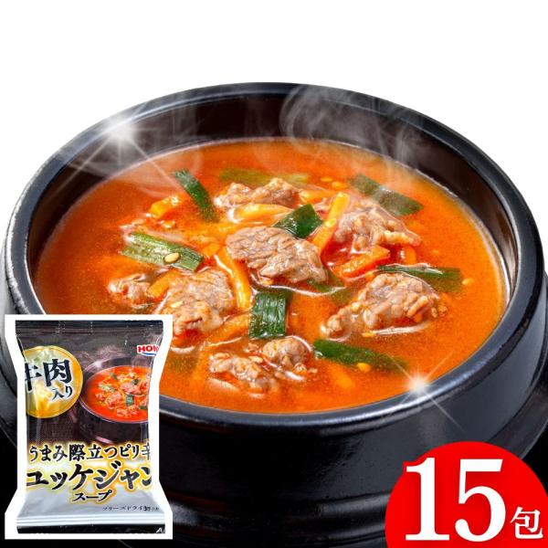 フリーズドライ ユッケジャンスープ 15食 送料無料 インスタント 即席 宝幸 ユッケジャン スープ うどん つけ麺 クッパ オートミール スープご飯 韓国グルメ お取り寄せ 業務用 お徳用 大容量 メール便 ポスト投函 爆買