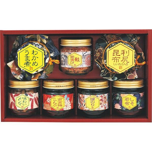●箱サイズ約：31.5×20×7.8/重さ：2.4kg●化粧箱入●わかめうま煮１００ｇ・鮭茶漬け６５ｇ・利尻昆布しいたけ入り８０ｇ・味わいメンマ７５ｇ・南高梅こんぶ１００ｇ・摘のり１２５ｇ・しそ若布９５ｇ×各１●主要産地から厳選した山海の幸...