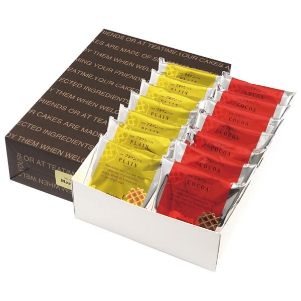 ●箱サイズ：約21.6×29.3×7.9（ｃｍ）/重さ：917g●化粧箱入●プレーンワッフル・ココアワッフル×各７※包装済み商品です。●自然な甘さとコクのあるプレーンワッフルと、ベルギーチョコレートを練り込んだ、甘く奥深いカカオの味わいを楽...