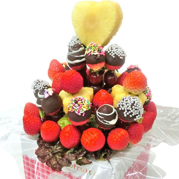 ジューシー＆パリッと2つのイチゴの食感が楽しめる！チョコいちごと普通のいちごを交互に楽しめます。いちごブーケ　チョコミックス【串本数】約43本（約4〜5人前）《果物一例》・パイナップル (フィリピン　他)・イチゴ (福岡、長崎　他)・ぶどう...