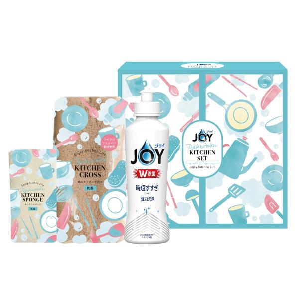 ジョイで楽しく、簡単に！ らくらく食器洗いギフトです。〇商品内容：除菌ジョイコンパクト170ml・キッチンスポンジ・らくらく吸水キッチンクロス(約30×30cm)×各1 〇箱サイズ：化粧箱173×185×51mm〇商品お問合せ番号：155-...