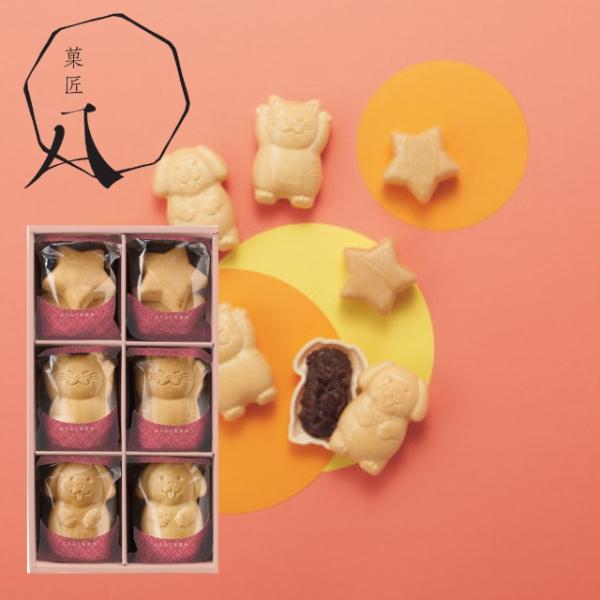 【発売日：2024年12月04日】●菓匠八 ふくふくもなか(6個) HFM18●ぽっちゃりとした犬と猫の形がわいい、手づくり最中。自分で餡子を詰める楽しさと、いつでも作りたての美味しさの両方が味わえます。和菓子を普段食べない方でも、かわいい...