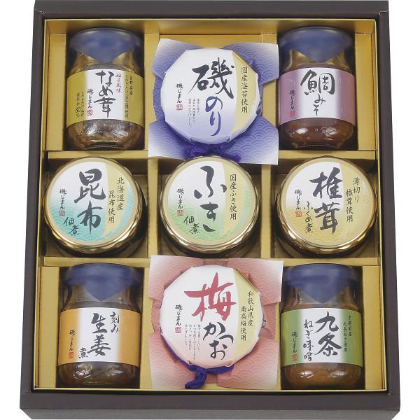 ●磯じまん ご飯のお供瓶詰セット MT-40●商品説明：四季折々の海の幸、山の幸を風味豊かな佃煮にして、高級感あふれるデザインに仕上げました。●ブランド名：磯じまん●内容：柚子風味なめ茸８５ｇ・磯のり９０ｇ・鯛みそ１００ｇ・昆布佃煮７０ｇ・...