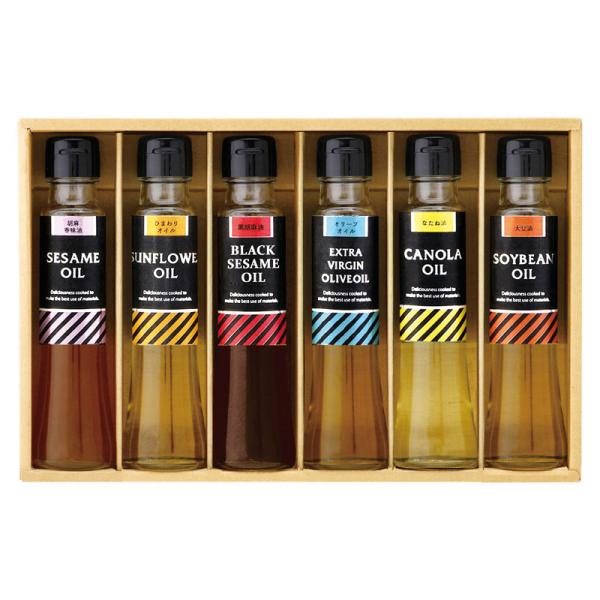 様々なクッキング用オイルの詰合せ。機能性オイルを食卓に、お料理に合わせてお使いいただけます。商品名/オクルヤ オメガセレクトクッキングオイル 内容/セット内容/胡麻香味油・大豆油・なたね油・エキストラヴァージンオリーブオイル・ひまわり油・黒...