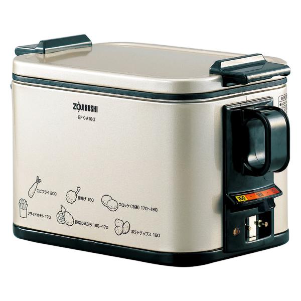19cmの大きなエビもラクラク揚がる。商品名/象印 あげあげ 電気フライヤー 材質/印刷鋼板、フェノール樹脂、アルミニウム合金ダイカスト、亜鉛鉄板、ポリプロピレンサイズ/30×17×18cm(1L)箱サイズ/33×20×20cm容量/2.4...