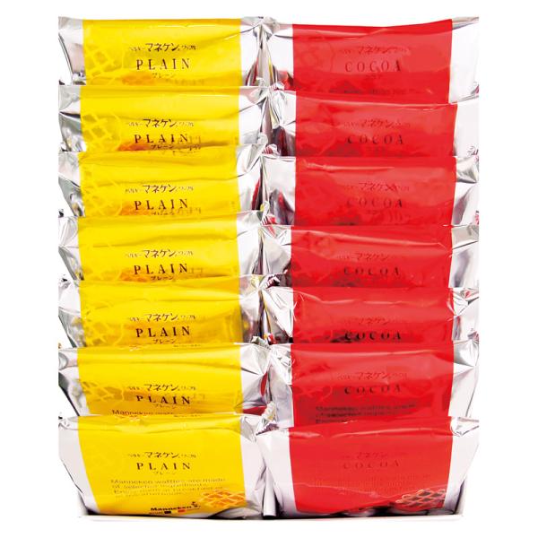 ベルギーの伝統を取り入れた独自の製法で焼き上げました。商品名/マネケン ワッフル詰合せ14個入り 内容/ワッフル(プレーン・ココア)×各7箱サイズ/29×22×8cm賞味期間/60日アレルゲン/卵・乳・小麦・大豆・大豆品番/14-PCG【オ...