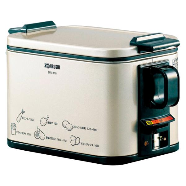 ワイドサイズの電気フライヤー。火を使わないから揚げ物作りが簡単。●油温調節機能●マグネットプラグ●フッ素樹脂加工商品名/象印 電気フライヤー内容/本体(約300×170×180mm)×1材質/印刷鋼鈑・アルミ合金・ダイカスト・PF・亜鉛鉄板...