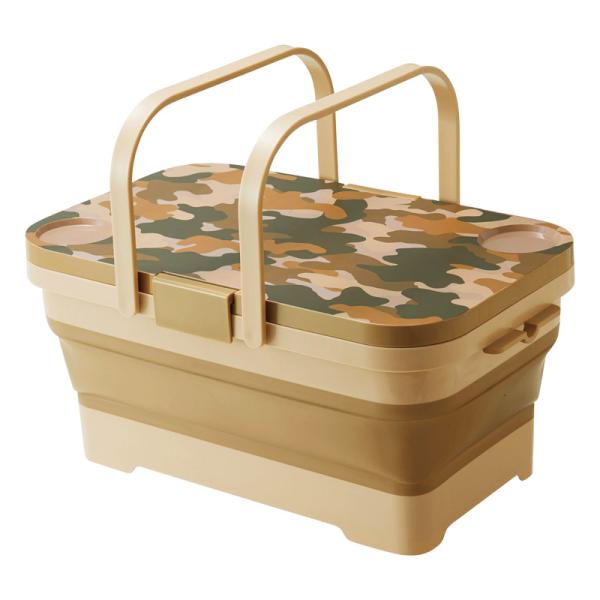 やわらか素材のたためるバスケット。水抜き栓付きだから排水もカンタン。アウトドアやカー用品、防災用品としても。商品名/折りたたみバスケット&amp;テーブル Milargo内容/バスケット(約463×290×214mm)・テーブル(約438×...