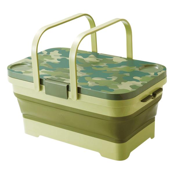 やわらか素材のたためるバスケット。水抜き栓付きだから排水もカンタン。アウトドアやカー用品、防災用品としても。商品名/折りたたみバスケット&amp;テーブル Milargo内容/バスケット(約463×290×214mm)・テーブル(約438×...